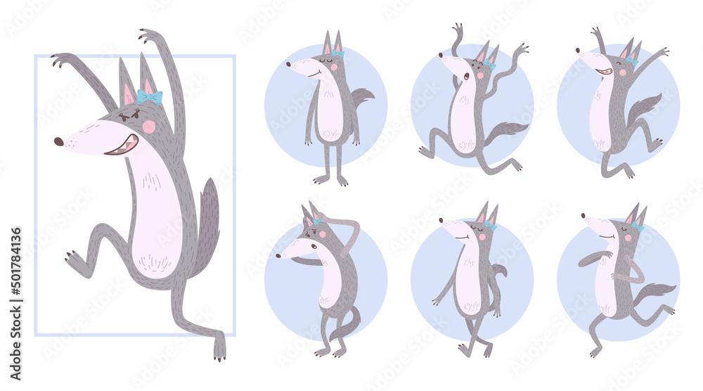 Cartoon Wolf Set Stock Vector | Adobe Stock