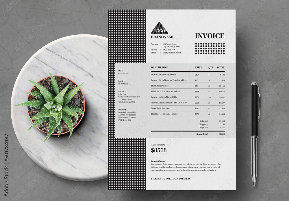 Black Invoice Layout Stock Template | Adobe Stock