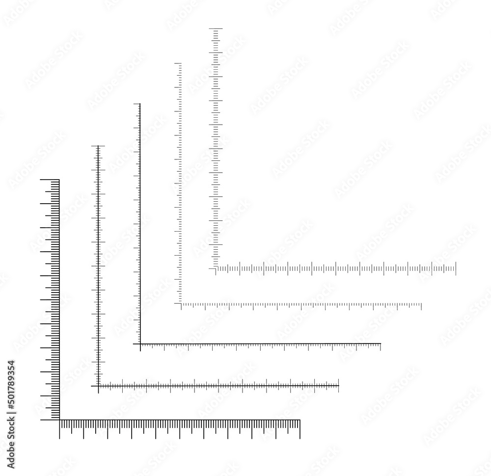 Corner ruler vector. Size indicators set isolated on background. Unit ...