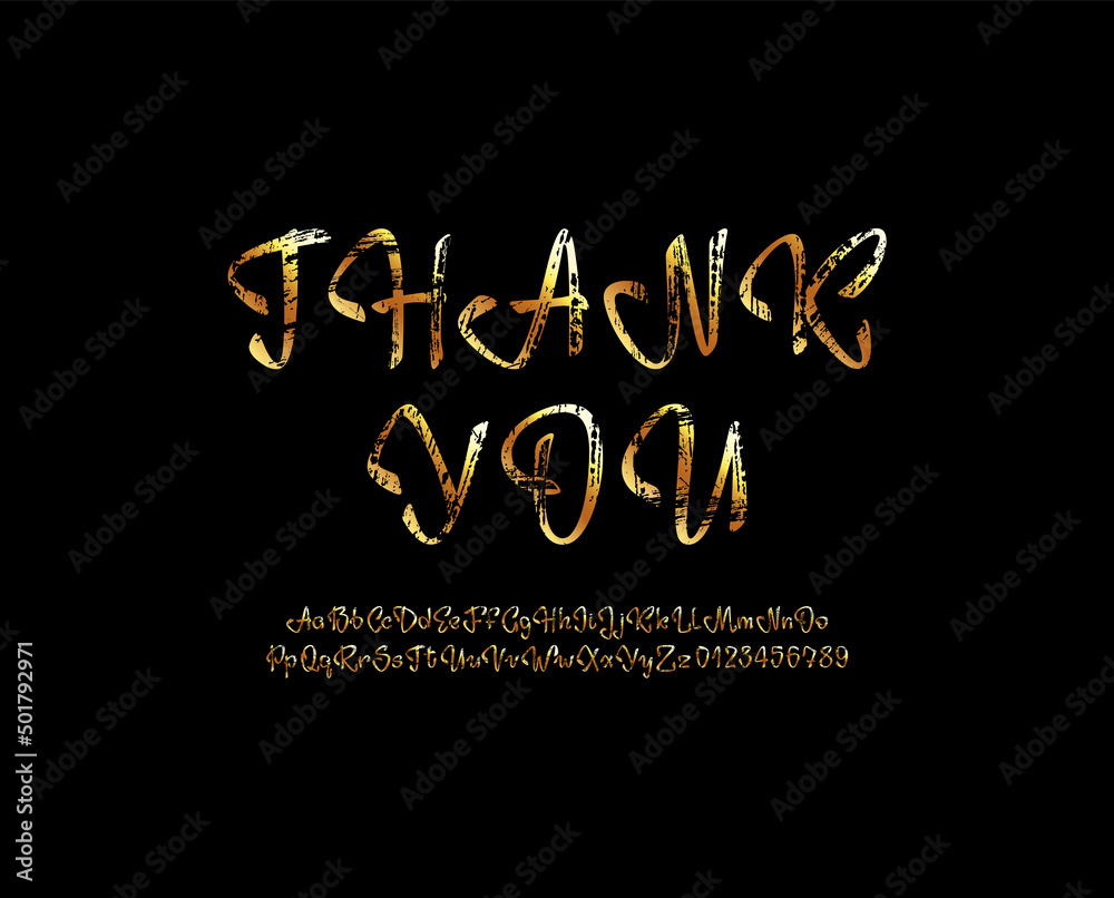Gold cursive font, handwritten script golden alphabet, calligraphy ...