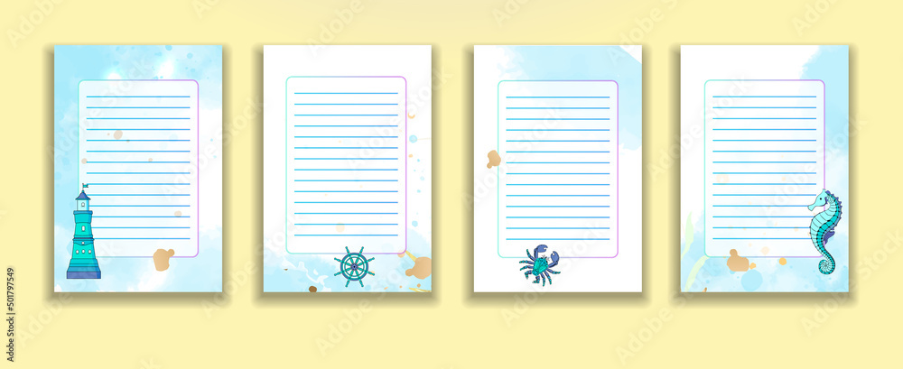 Blank striped paper notes for writing messages with nautical theme ...