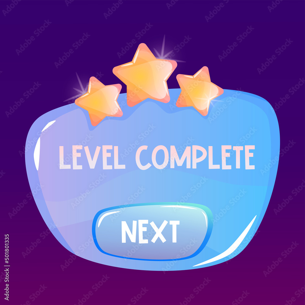 Level is completed on the panel for the game ui interface. Screen with ...
