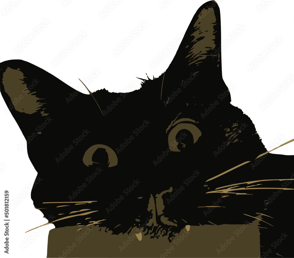 Vector image of a mad black cat biting an object with wide open eyes ...
