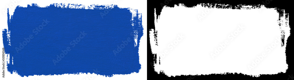 Hand painted blue block of paint texture isolated on white background ...