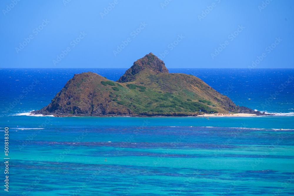 Moku Nui, one of the two islets of the Mokulua Seabird Sanctuary seen ...