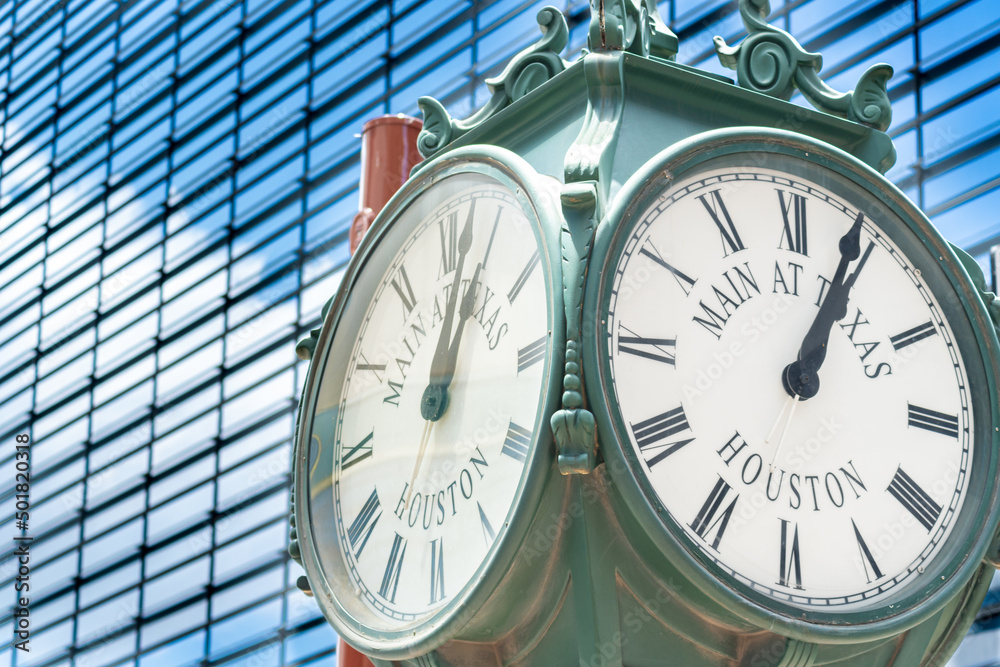 Roman Numerals clock in downtown Houston, TX Stock Photo | Adobe Stock