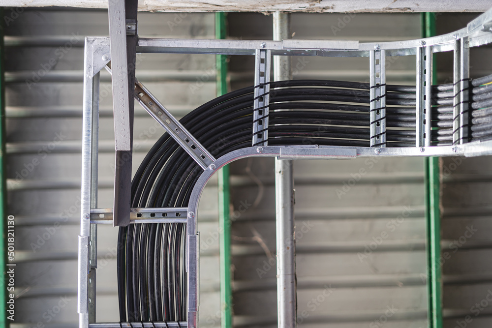 Install the electrical wiring system on the cable tray Stock Photo ...