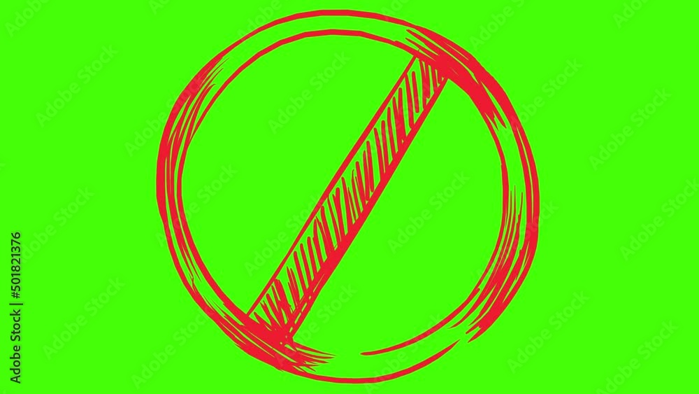 Animation of the prohibitory sign in the doodle style on the green ...