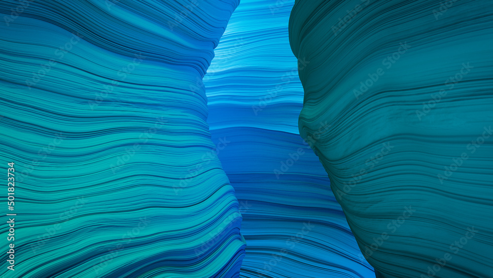 Abstract 3D Render with Elegant, Wavy Surfaces. Modern Blue and ...