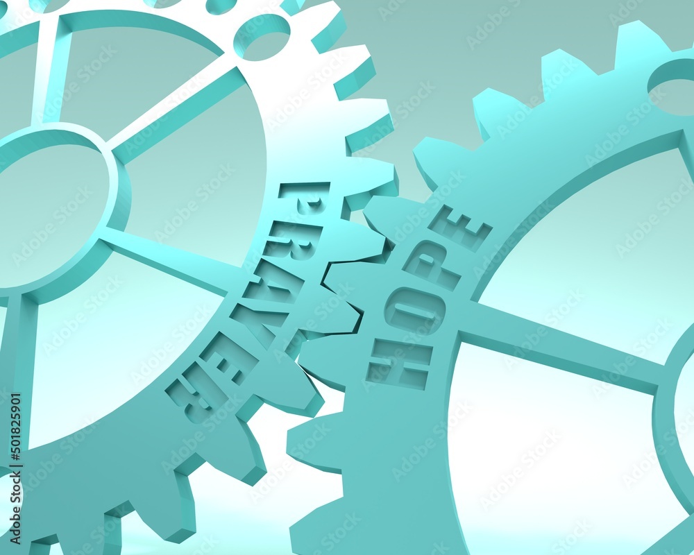 Tooth wheel mechanism with imprinted prayer and hope concept words. 3D ...