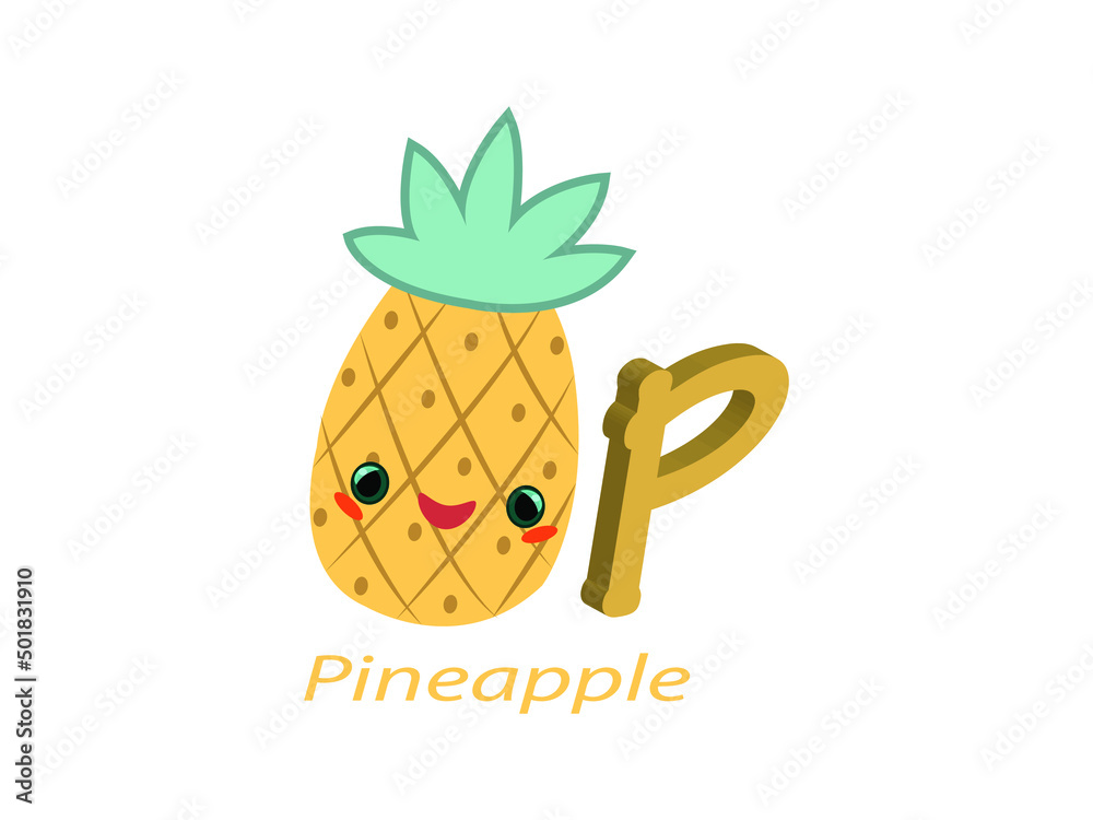 P for Pineapple Alphabet Vector illustration. Fruit and Vegetables Name ...