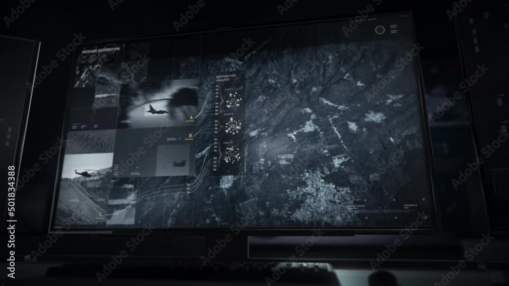 Modern army radar is analyzing the designated territory. Modern army ...