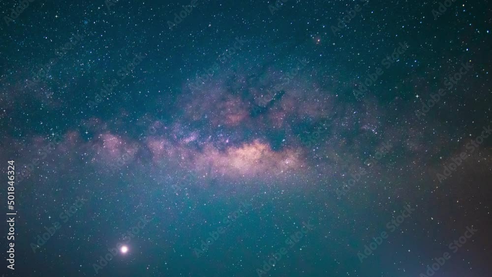 Milky Way galaxy exploration through outer space towards glowing milky ...