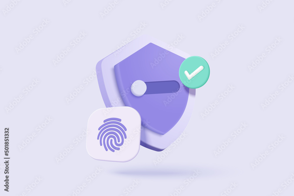 3d Fingerprint Cyber Secure Icon Digital Security Authentication Concept Finger Scan For