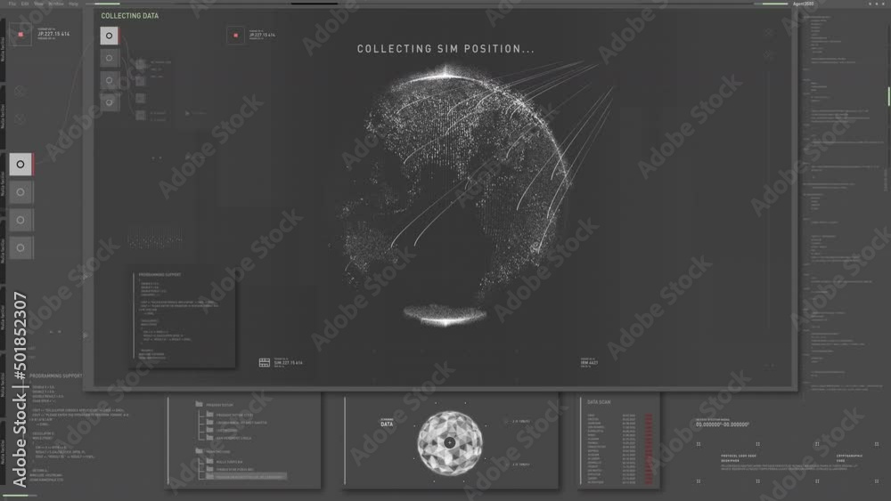 Spy scan technology is analyzing virtual world map. Spy scan tech is ...