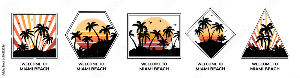 silhouettes of palm trees in geometric frames vector illustration logo ...