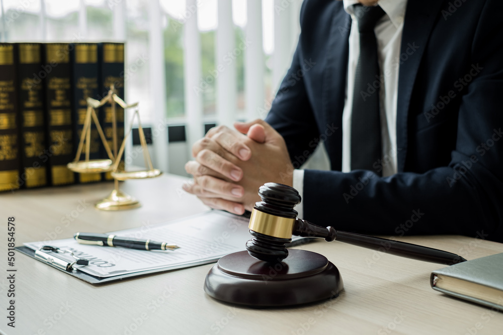 Professional man lawyers work at a law office There are scales, Scales ...