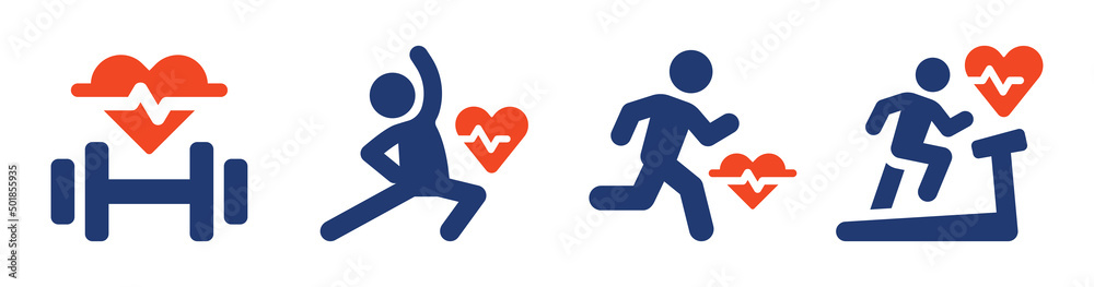 Fitness and Cardio exercise icon set isolated on white background ...