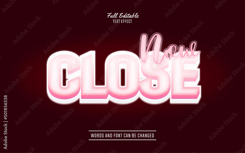 Editable Close Now Label 3D Text Effect with Neon Style Template Stock ...
