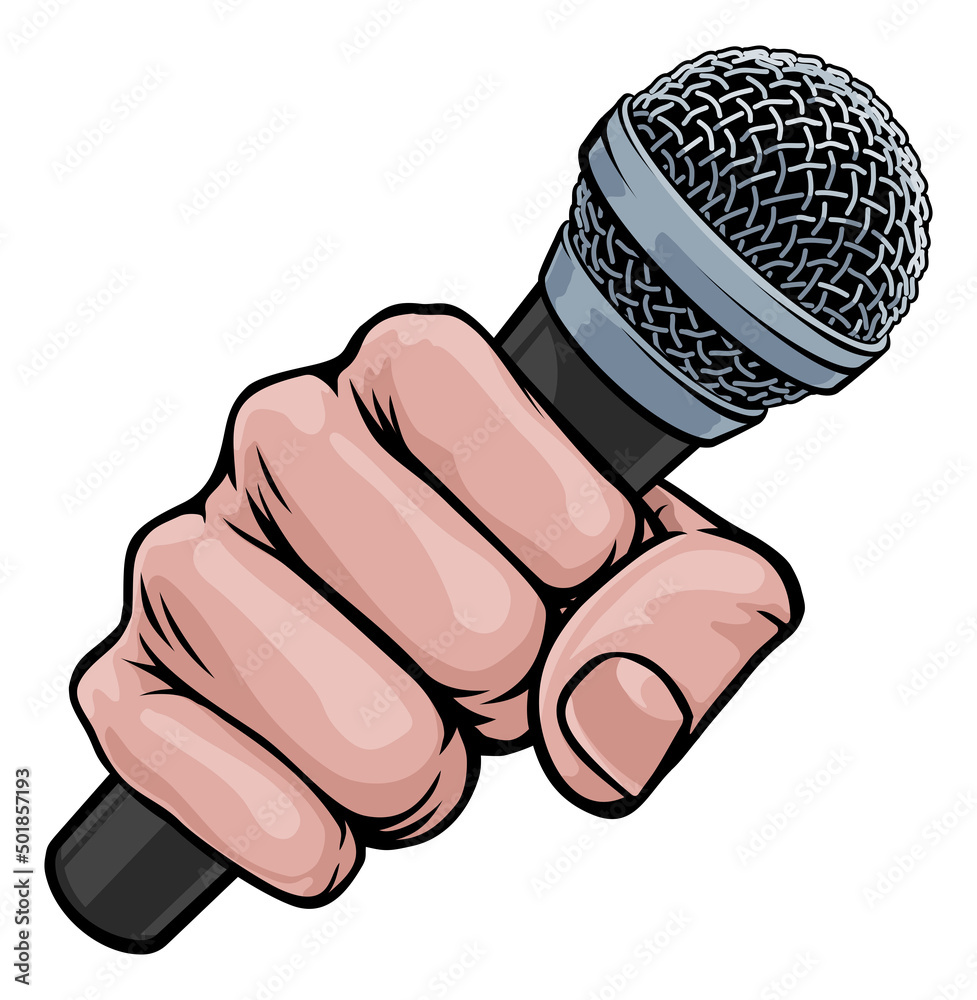 Microphone Fist Hand Comic Book Pop Art Cartoon Stock Vector | Adobe Stock
