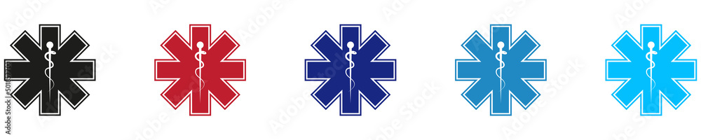 Life star medical snake icons. Staff of Asclepius or Caduceus, medical ...