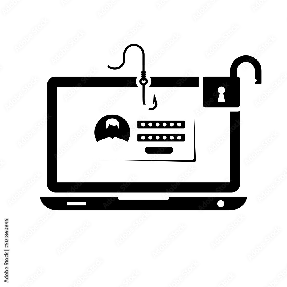 Hacked account black icon. Fraudster steals personal data. Account ...