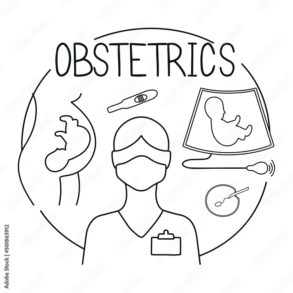 Obstetrics icons set. Ultrasound, artificial fertilization, pregnancy ...
