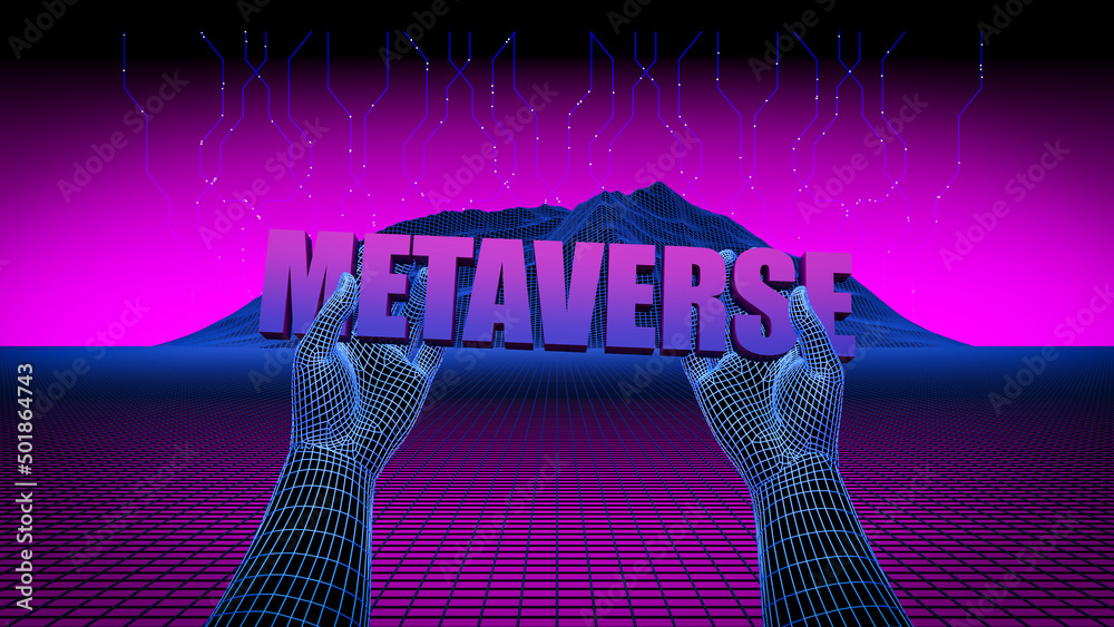 3d Metaverse background concept. Futuristic digital landscape in ...