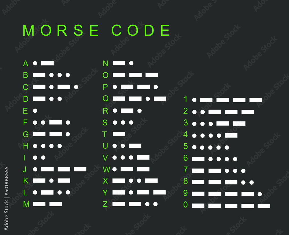 Morse code alphabet font set vector silhouette illustration isolated on ...