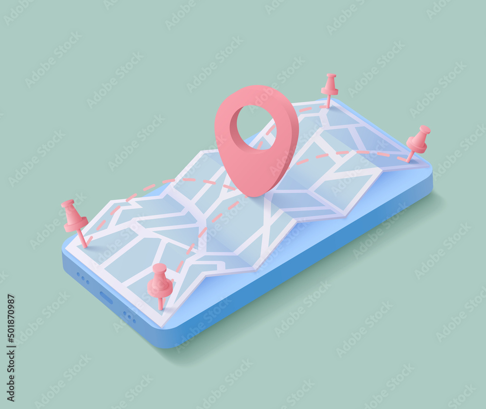 Location map in realistic style on green background. Realistic ...