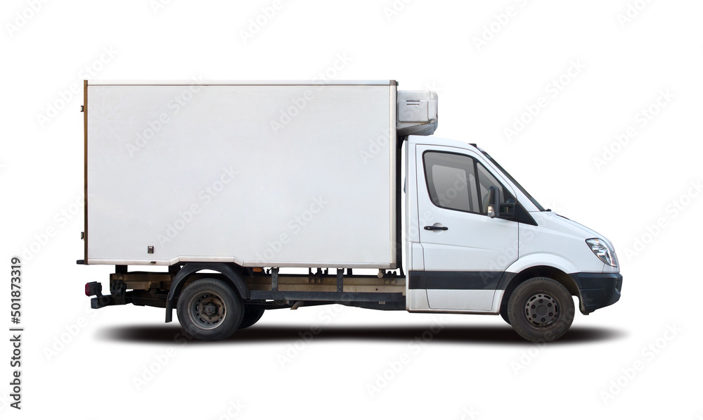 Mercedes-Benz Sprinter refrigerated truck, side view isolated on white ...