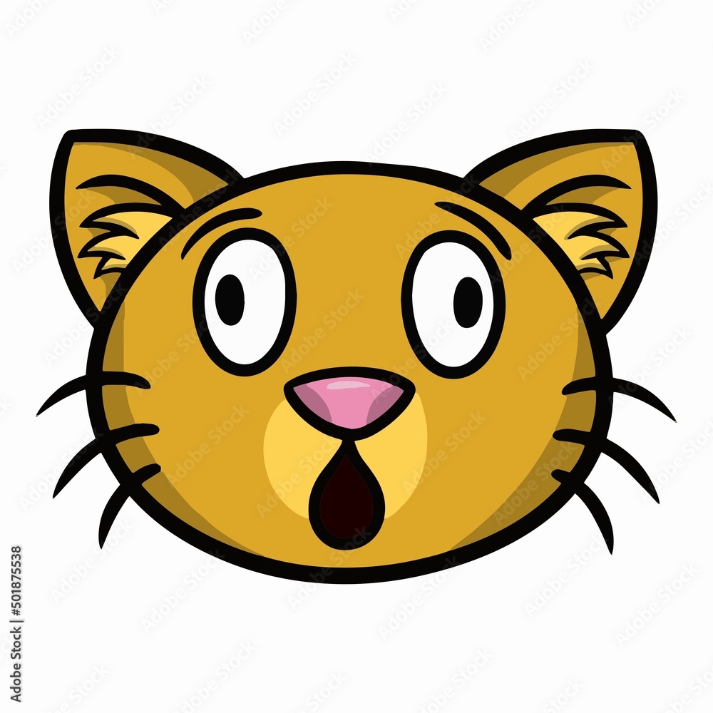 Cute cartoon orange kitten looks and wonders, cat face , vector ...