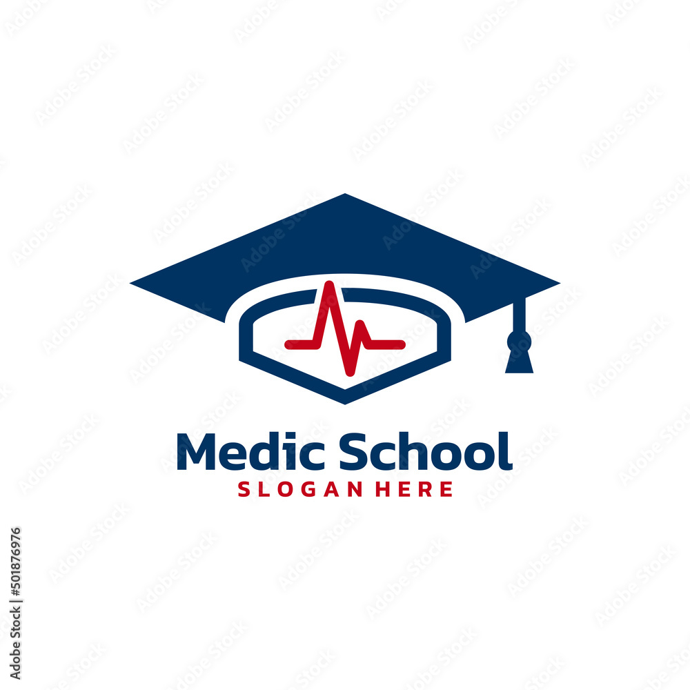 Graduate hat and medical pulse logo vector. Medical and nursing ...