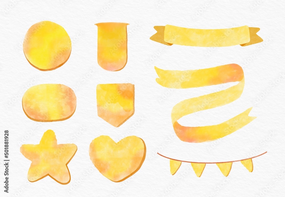 watercolor Yellow banner stickers, ribbon, label, flat, blank simple ...
