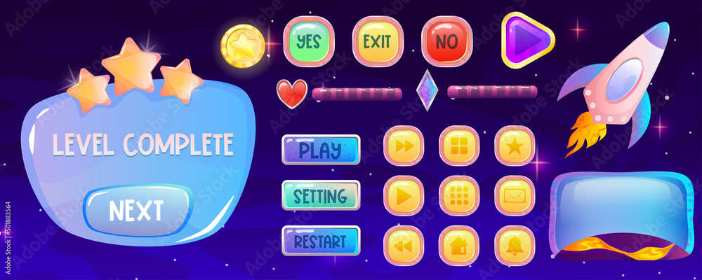 Game ui buttons and elements for space interface. Space kit for mobile ...
