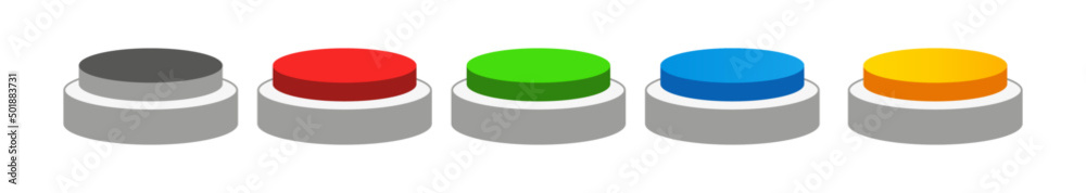 3D flat circular push button icon collection set. Black, red, green ... 3D flat circular push button icon collection set. Black, red, green ...