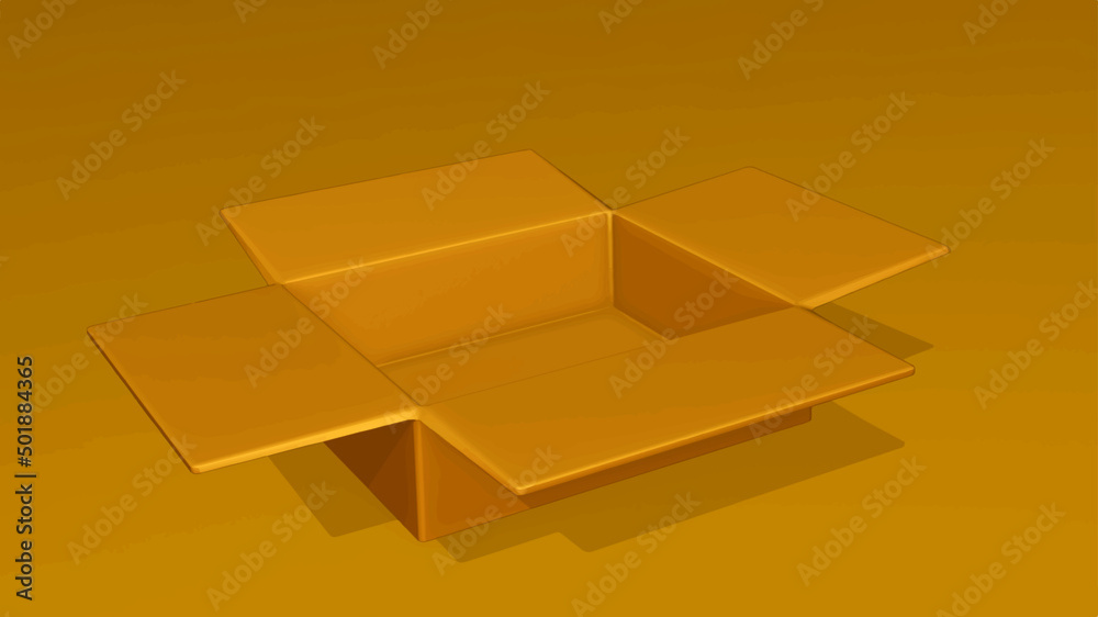 Open 3d box. Golden box with open top. Vector image. Light brown ...