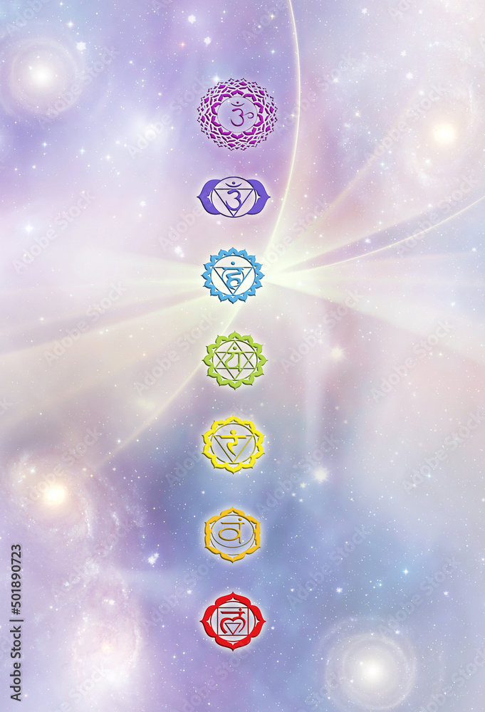 abstract mystic mystical magic fantasy background with seven chakras in ...