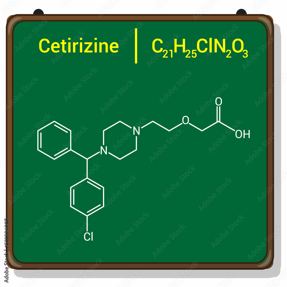 chemical structure of Cetirizine (C21H25ClN2O3) Stock Vector | Adobe Stock