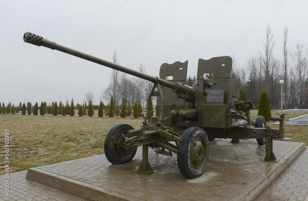 Soviet 37 mm automatic anti-aircraft gun of the 1939 model in the ...