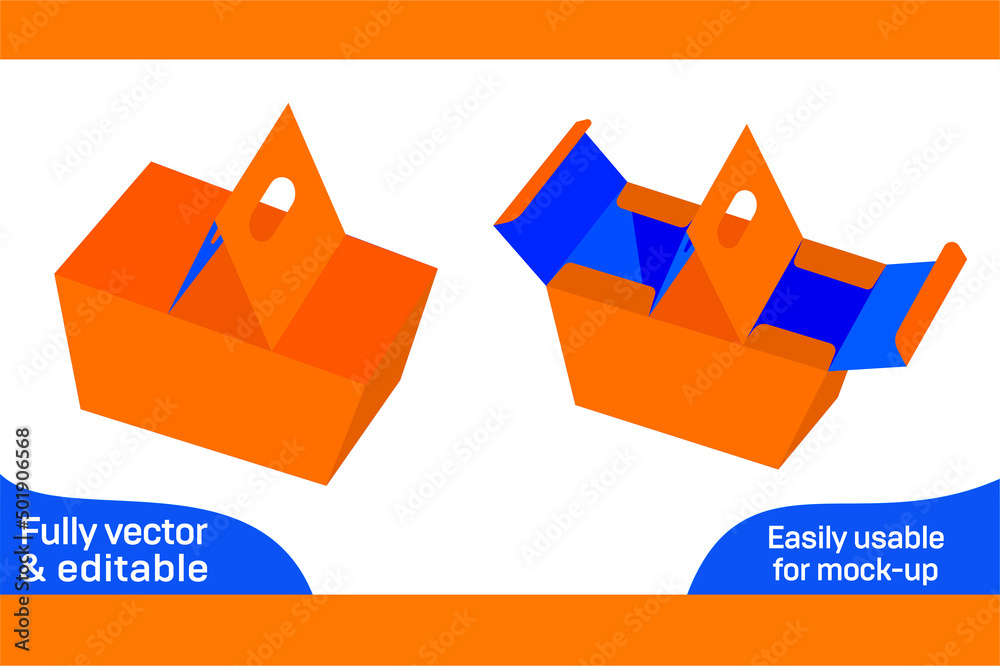 Cardboard carry box with handle dieline template and 3D box design ...