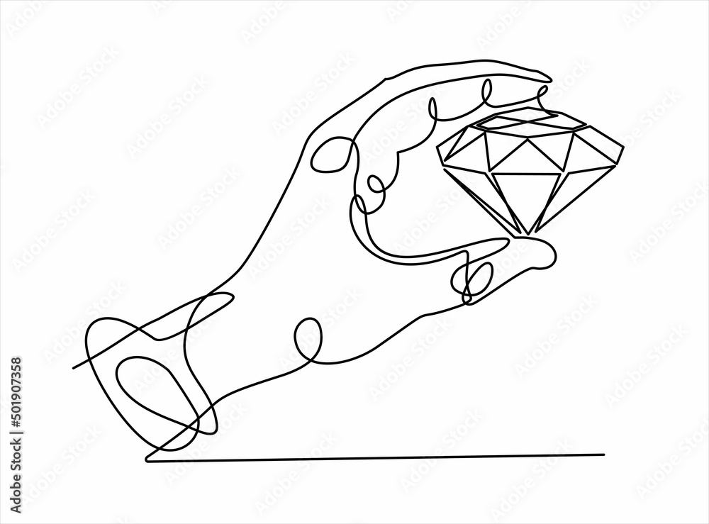 Continuous one line drawing of Hand holding a brilliant, diamond. Can ...