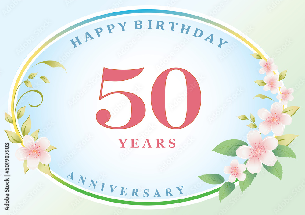 Anniversary 50 years, birthday card with floral pattern on a multicolor ...