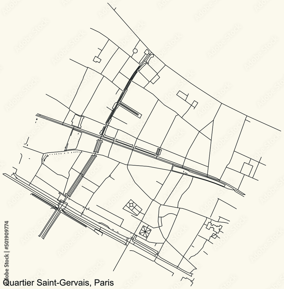 Detailed navigation black lines urban street roads map of the SAINT ...