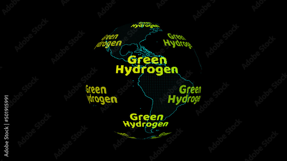 digital world map with green hydrogen green text, concept as an ...
