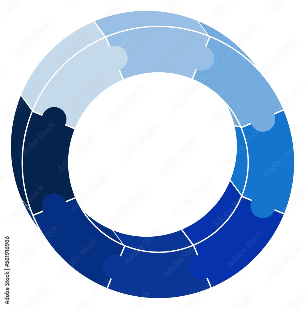 Blank blue puzzle in circle pie chart for subjects factors elements ...