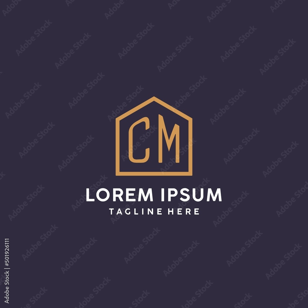 Initial CM logo with abstract home shape, simple luxury real estate ...