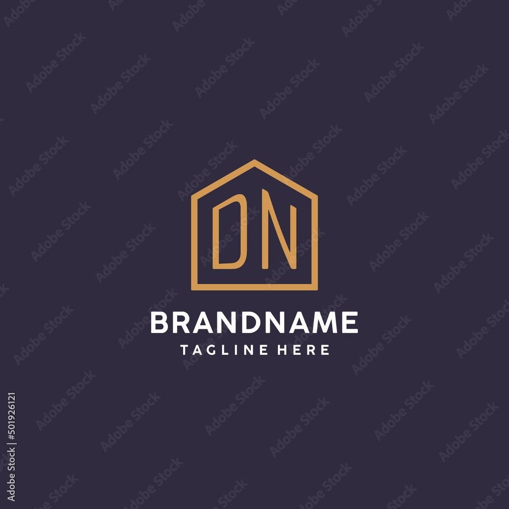 Initial DN logo with abstract home shape, simple luxury real estate ...