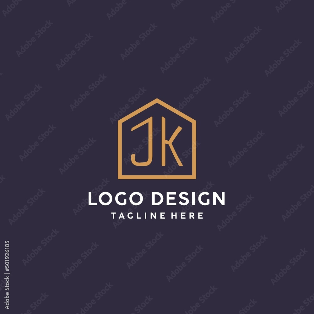 Initial JK logo with abstract home shape, simple luxury real estate ...