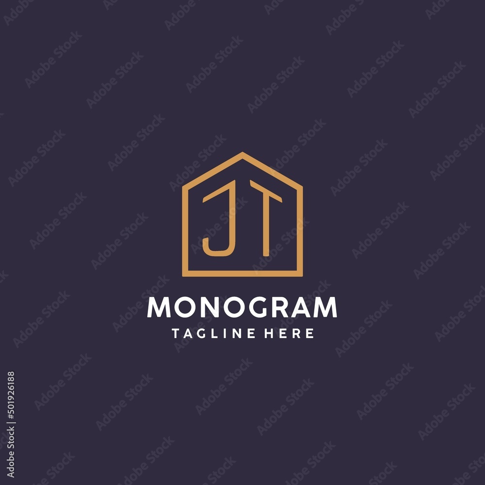 Initial JT logo with abstract home shape, simple luxury real estate ...